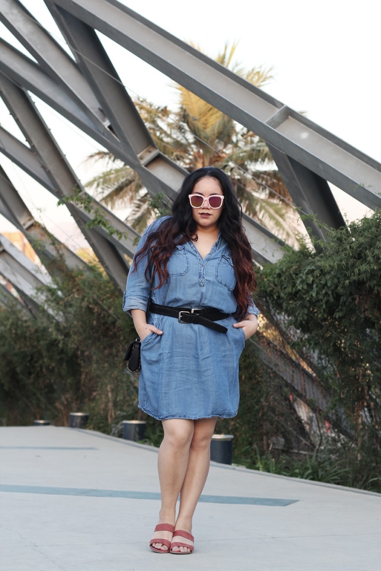 The life saving denim dress + double buckle belt - Golden Strokes